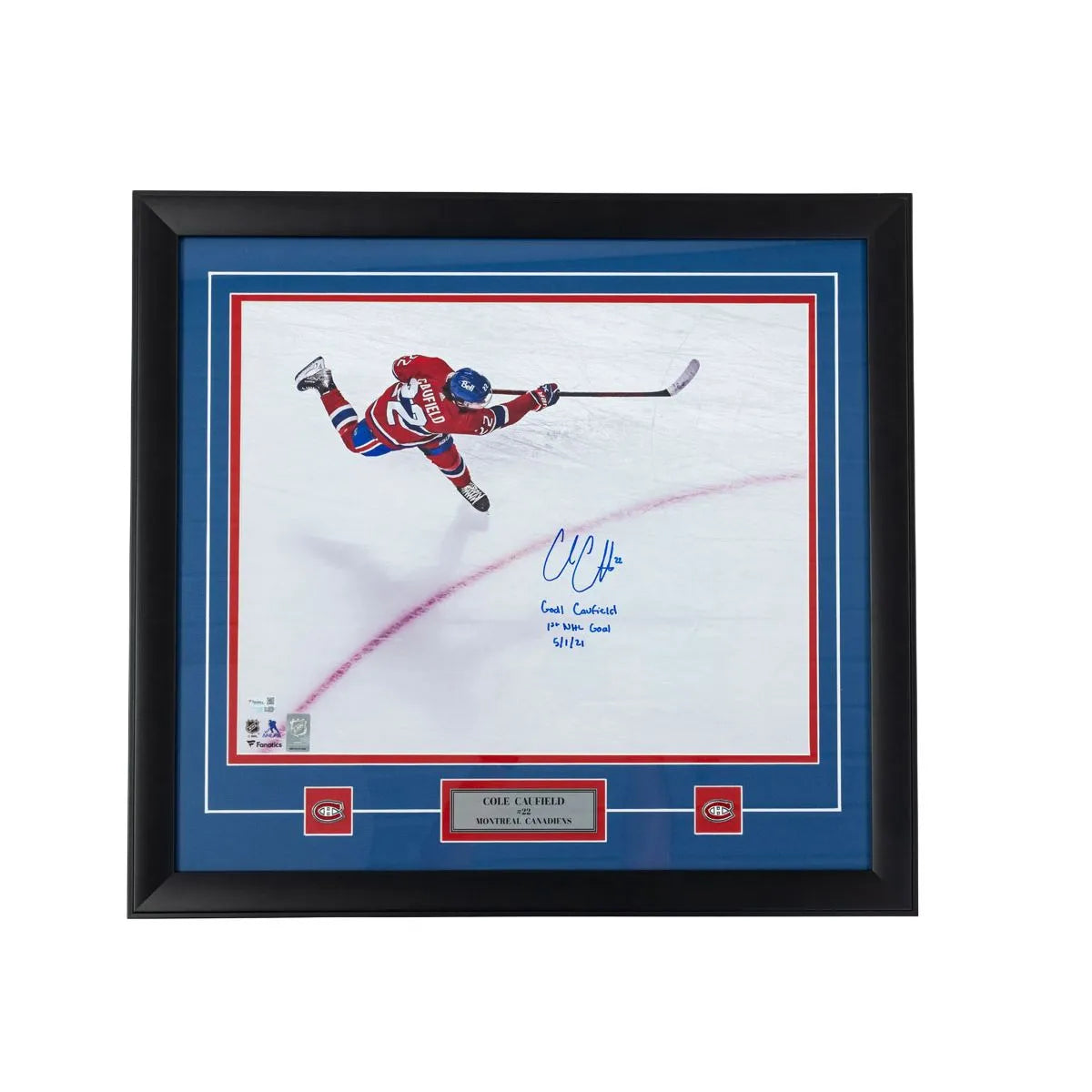 Cole Caufield cadre autographié 16x20 avec inscription Goal Caufield e ...