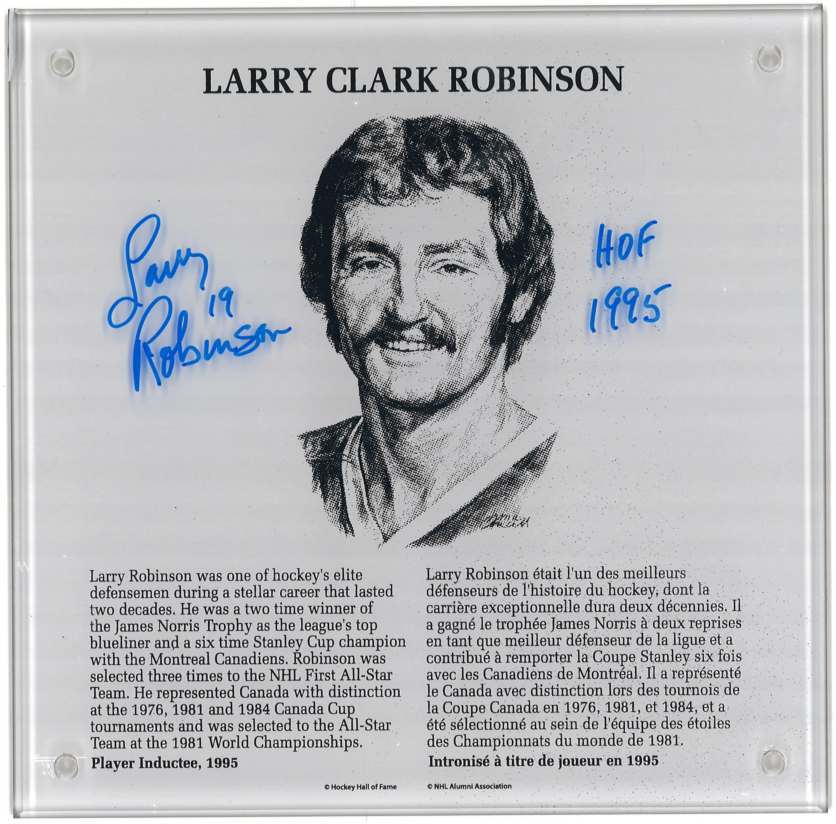Larry Robinson Hall of Fame HOF 9x9 plaque autographiée – Emblem Signatures